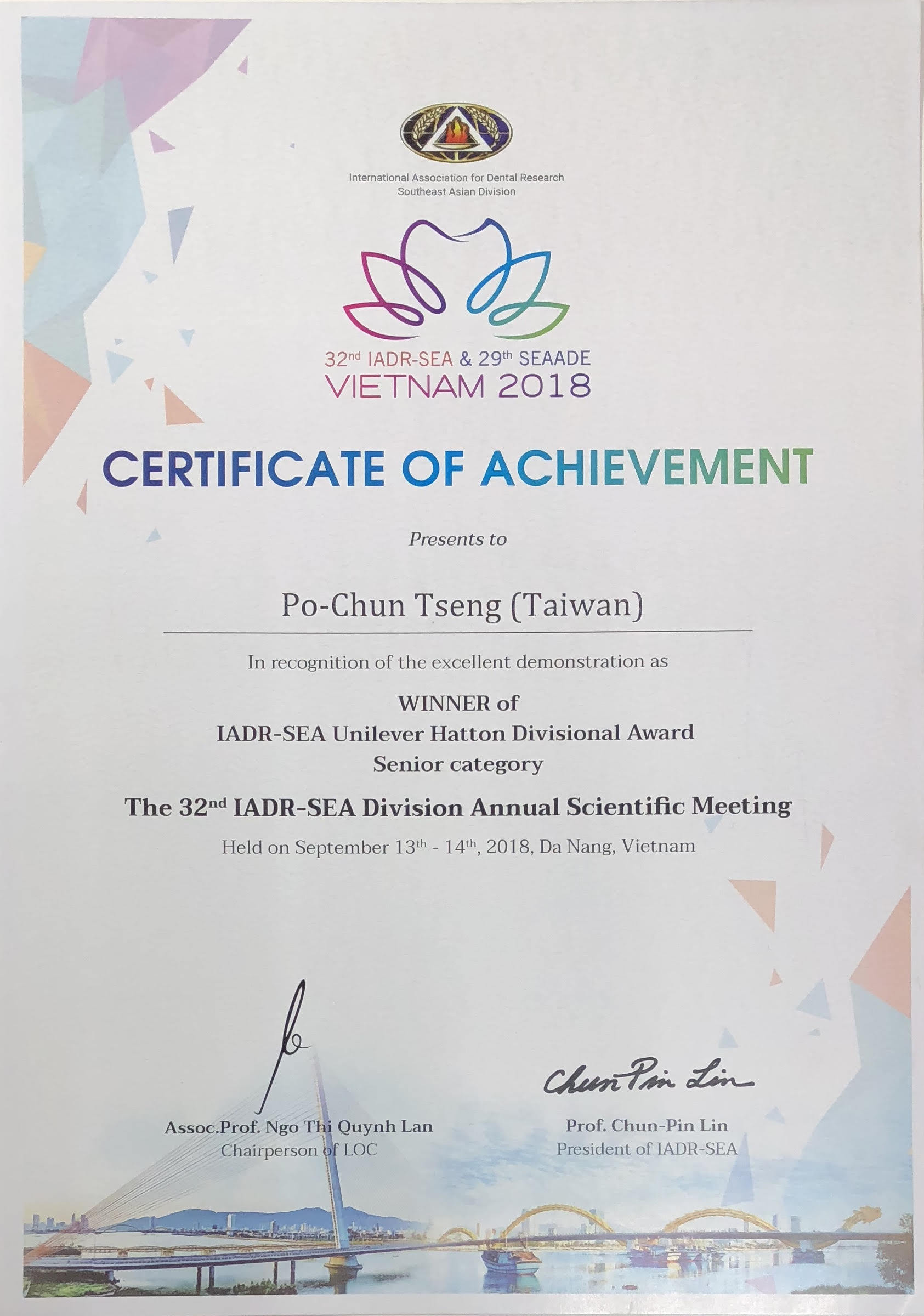 恭賀!! 曾柏鈞同學榮獲IADR-SEA Unilever Hatton divisional Award Senior category ...